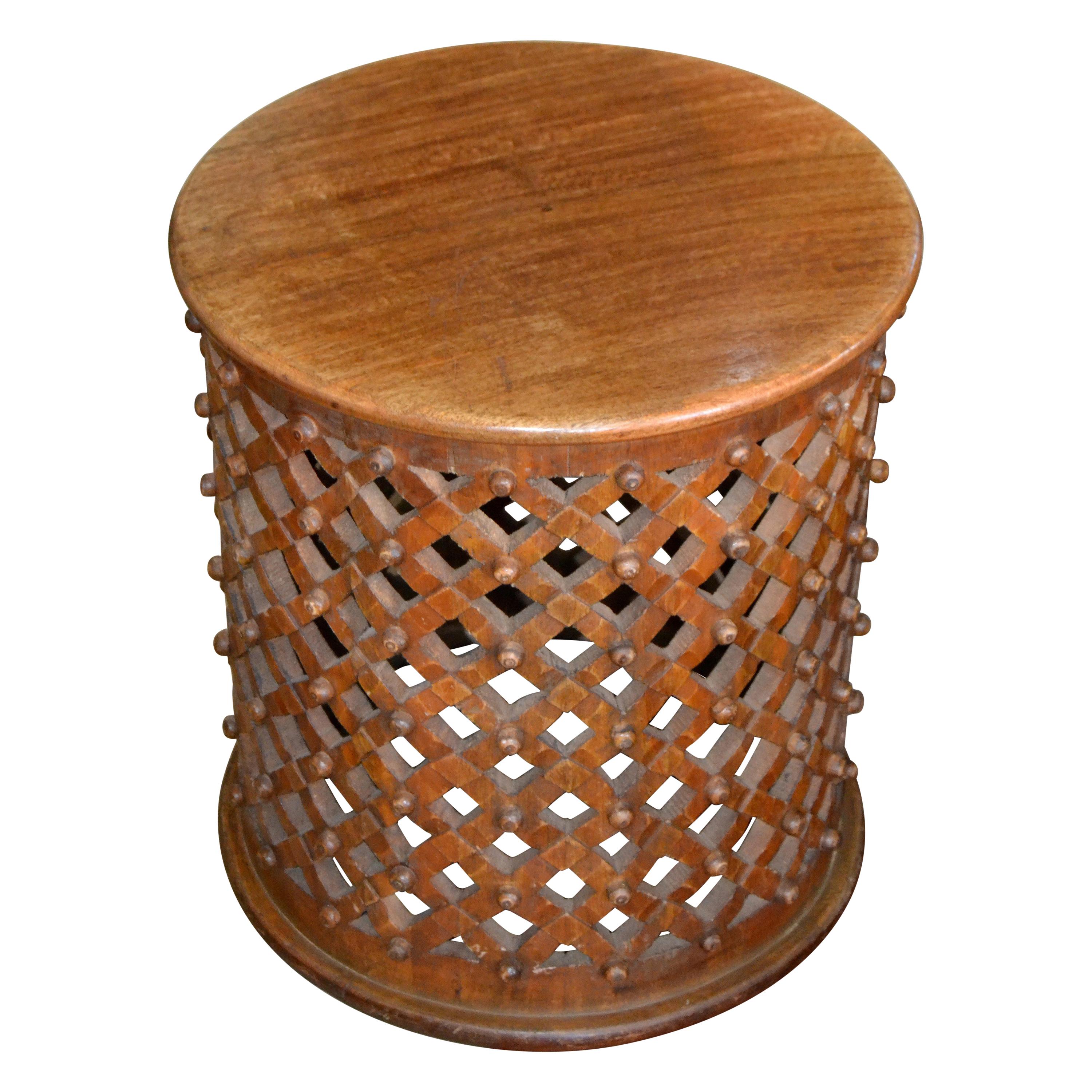Tribal African Cameroon Hand Carved Brown Bamileke Drum Stool or Side ...
