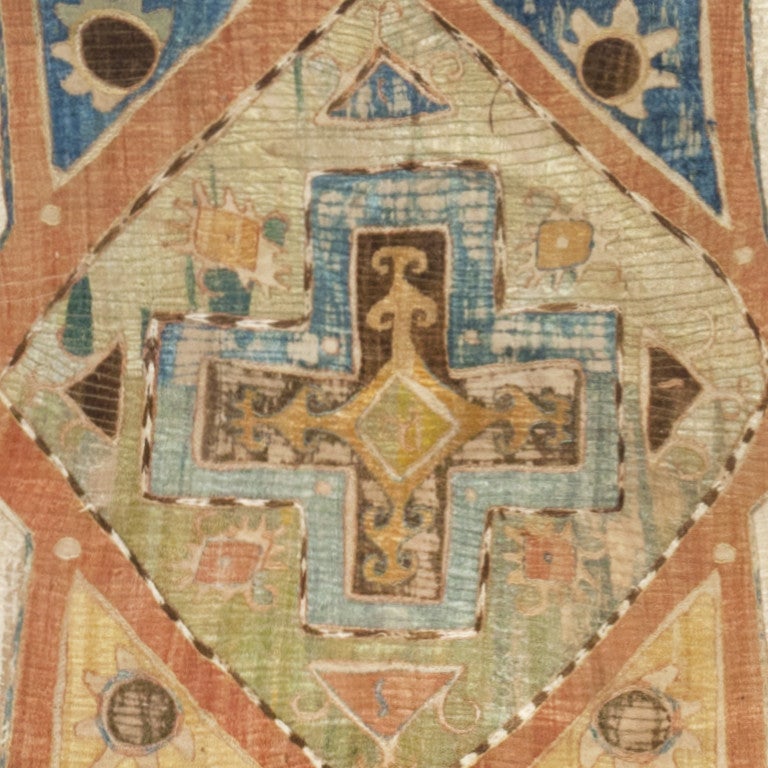 Tribal Antique Caucasian Kaitag Embroidery Textile. Size: 1 ft 8 in x 3 ...