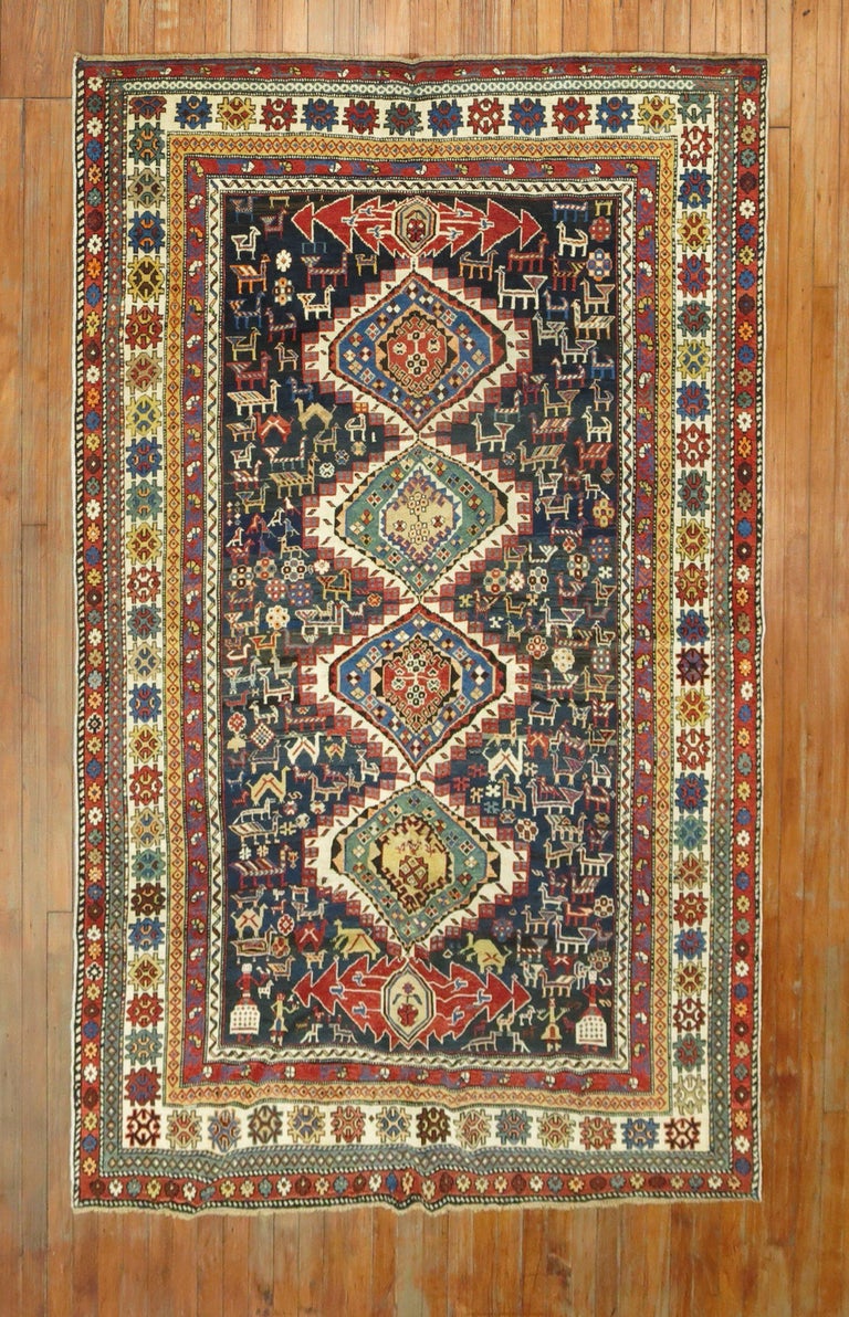 Tribal Antique Geometric Bird Shirvan Rug at 1stDibs