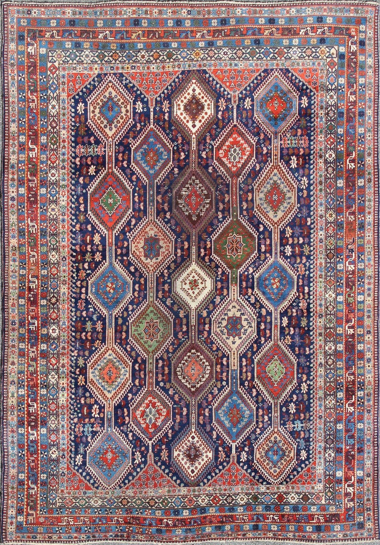 Antique Persian Large Afshar Rug with Rich Jewel Tones and Diamond ...