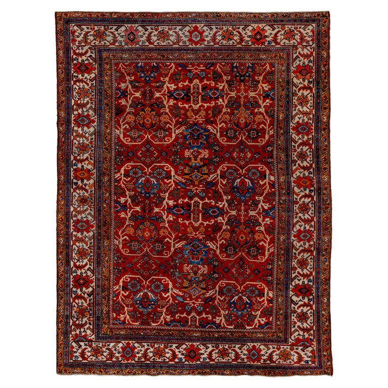 Tribal and Colorful Red Persian Mahal Rug, Allover Field, Circa 1920s ...