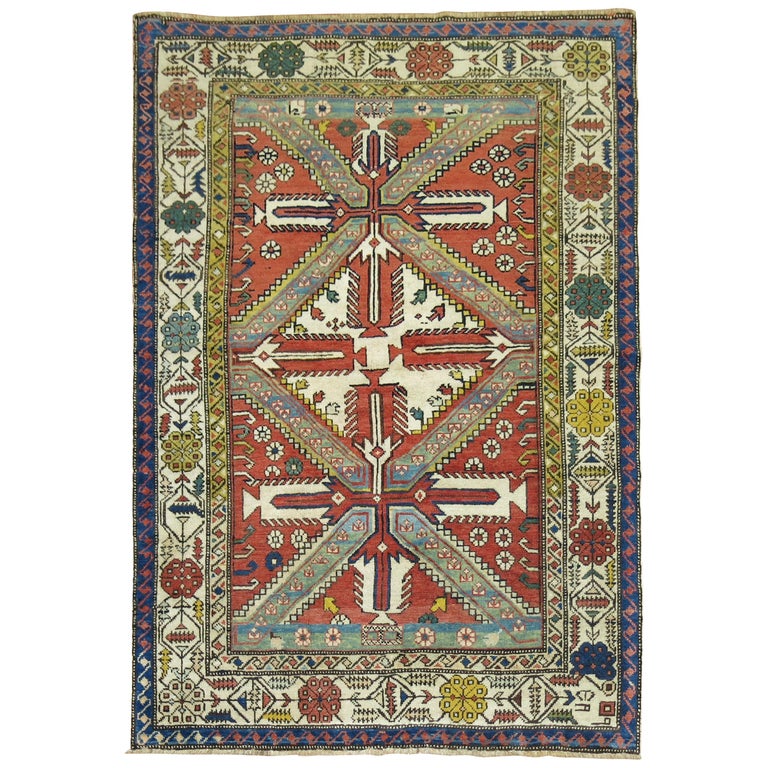 Tribal Geometric Antique Caucasian Shirvan Rug For Sale at 1stDibs