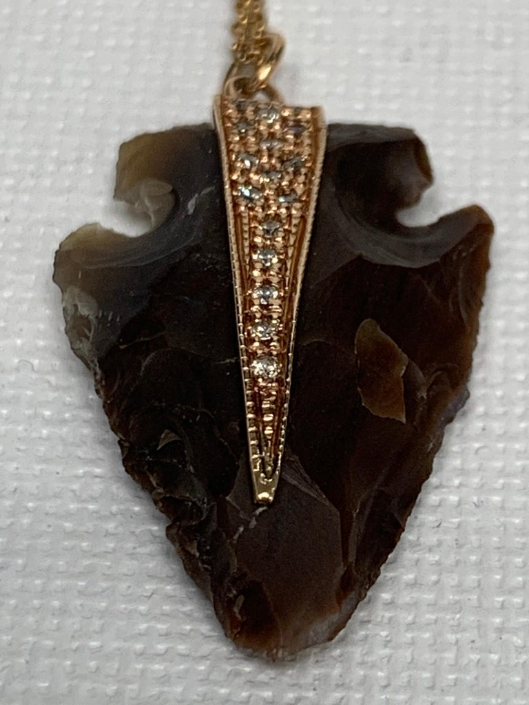 Pavé Diamond, Rose Gold Arrowhead Necklace For Sale at 1stDibs