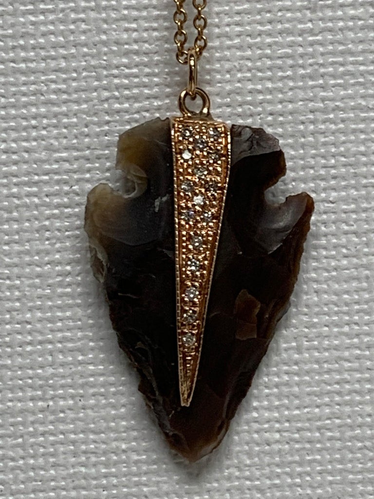 Pavé Diamond, Rose Gold Arrowhead Necklace For Sale at 1stDibs