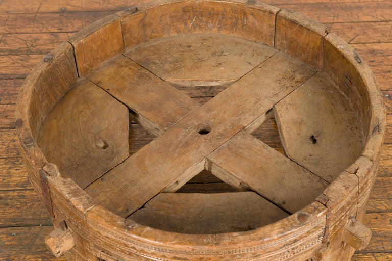 Tribal Indian 1920s Teak Chakki Grinding Table with Geometric Carved ...