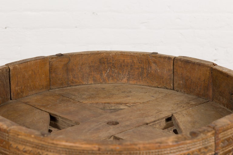 Tribal Indian 1920s Teak Chakki Grinding Table with Geometric Carved ...