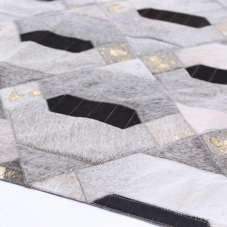 Tribal Inspired Customizable Linaje Gray, Black and Gold Cowhide Runner ...