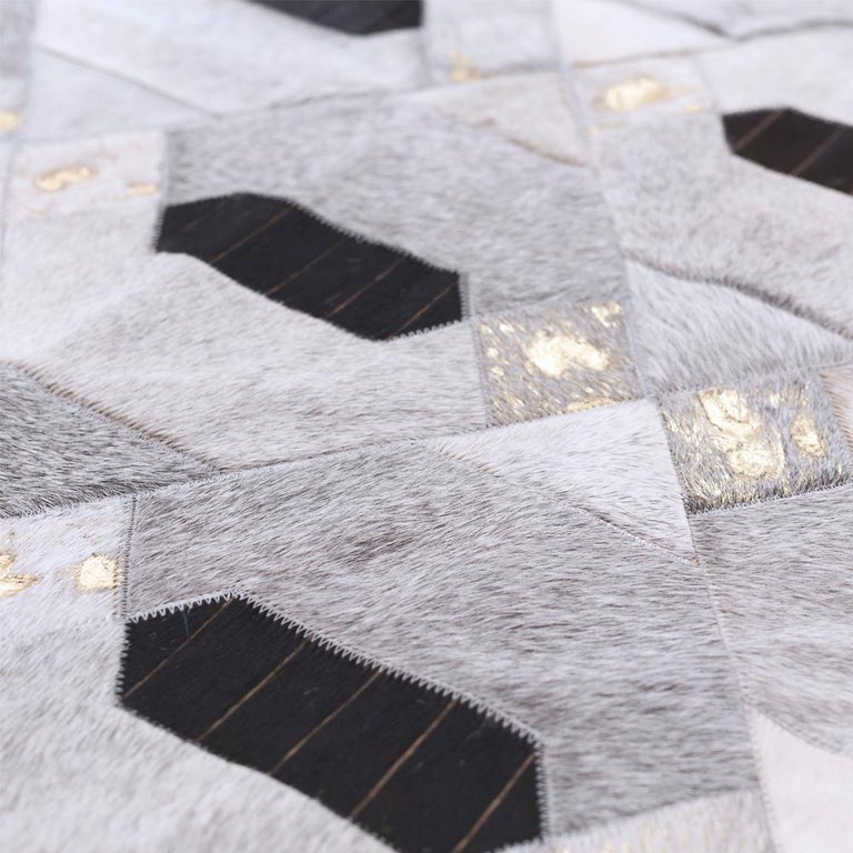 Tribal Inspired Customizable Linaje Gray, Black and Gold Cowhide Runner ...