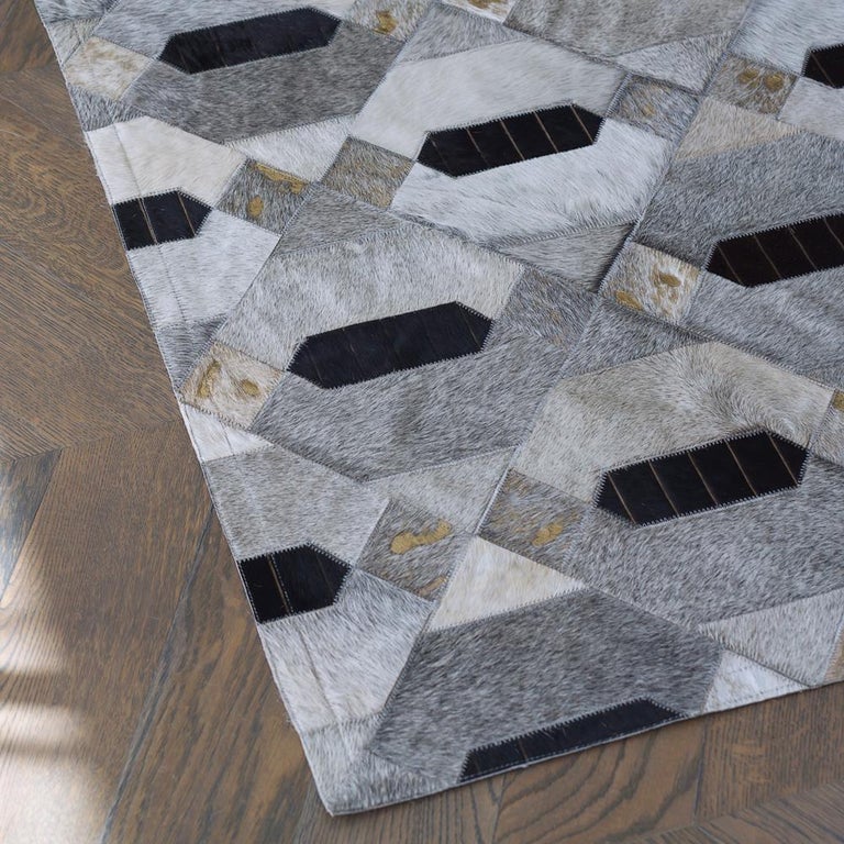 Tribal Inspired Customizable Linaje Gray, Black and Gold Cowhide Runner ...