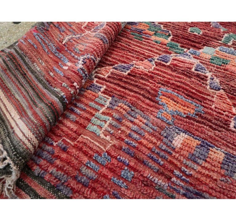 Tribal Late 20th Century Handmade Moroccan Gallery Rug in Deep Red For ...