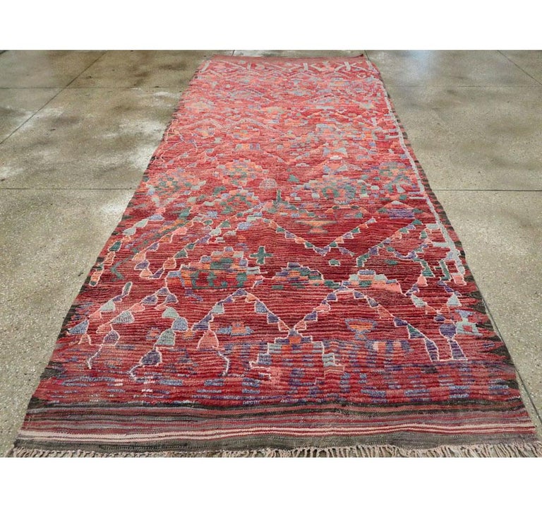Tribal Late 20th Century Handmade Moroccan Gallery Rug in Deep Red For ...