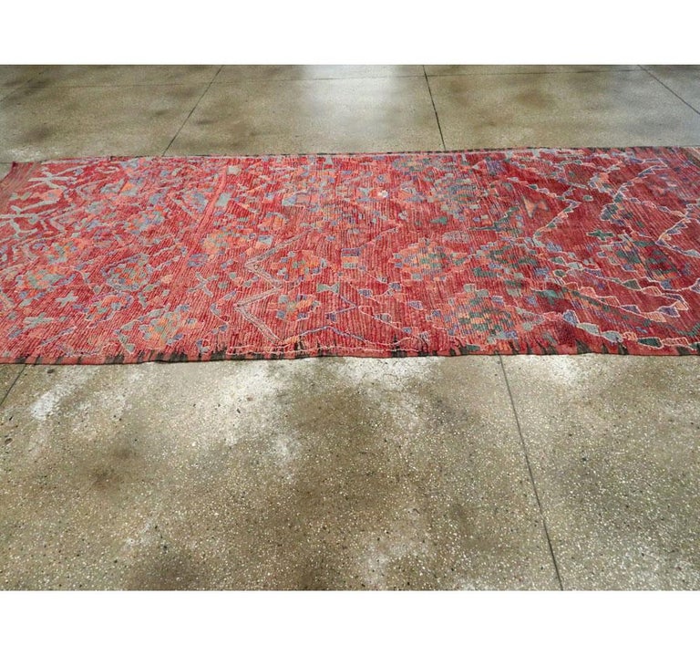 Tribal Late 20th Century Handmade Moroccan Gallery Rug in Deep Red For ...