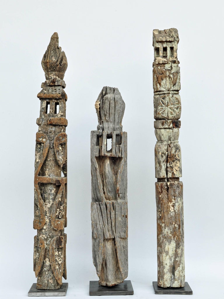 Tribal Marking Posts from West Nepal, Set of Three, Early to Mid-20th ...