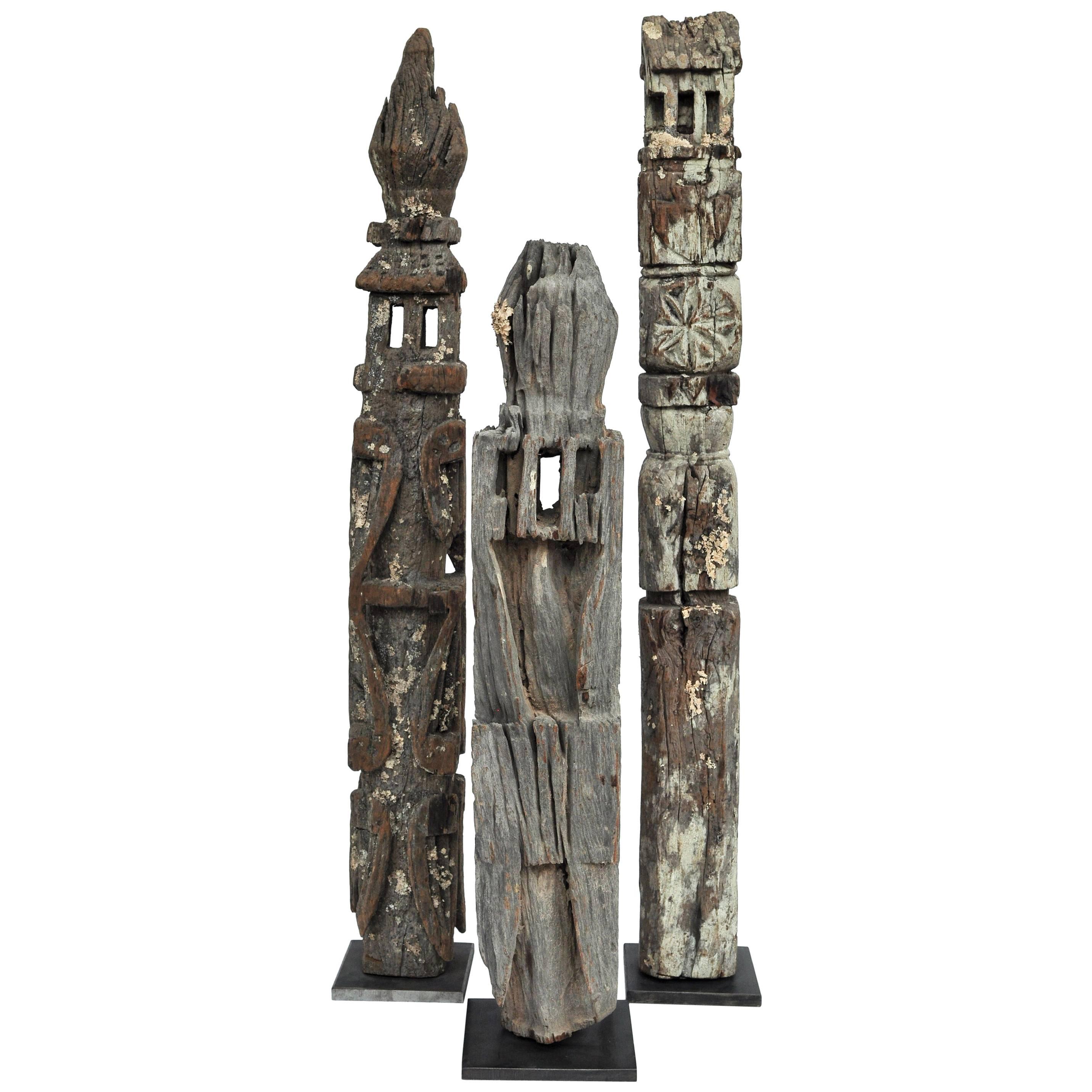 Tribal Marking Posts from West Nepal, Set of Three, Early to Mid-20th ...