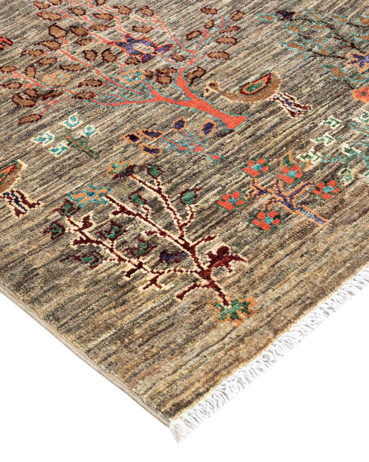 Tribal, One-of-a-kind Hand Knotted Runner Rug, Beige at 1stDibs