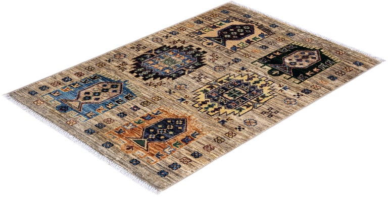 Tribal, One-of-a-kind Hand Knotted Runner Rug, Beige For Sale at 1stDibs