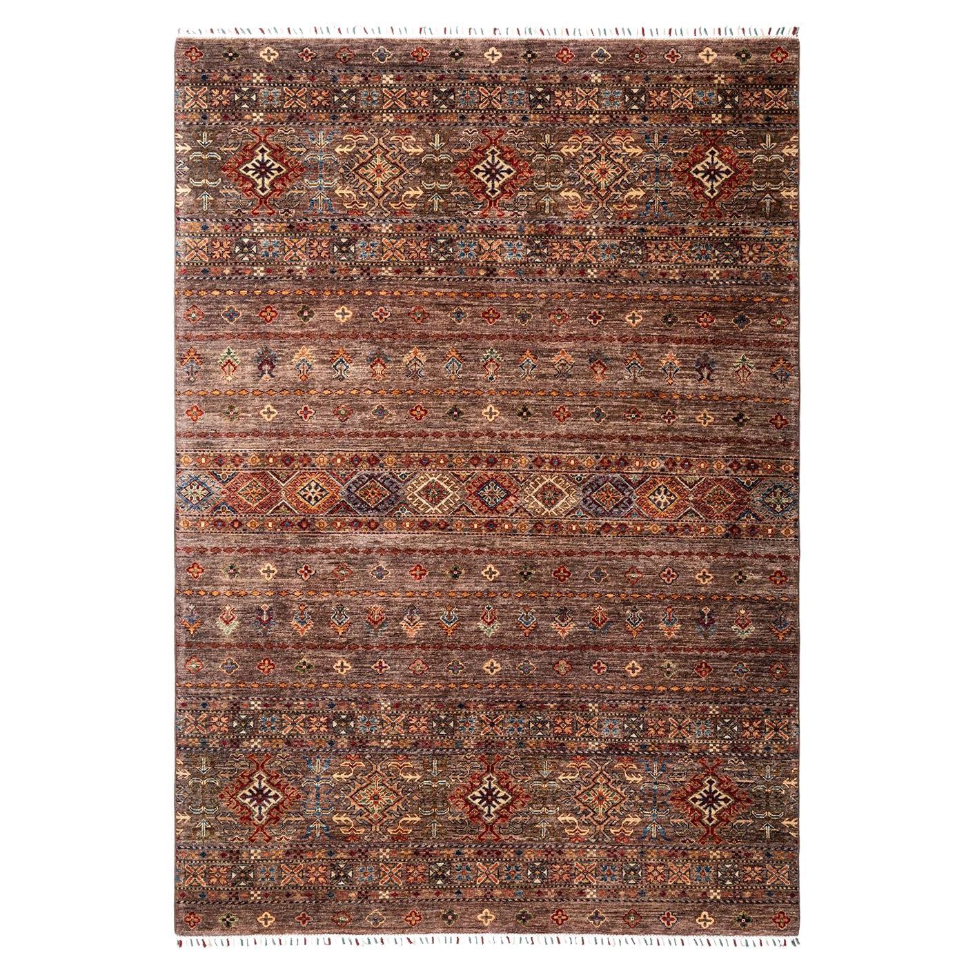 Tribal, One-of-a-kind Hand Knotted Runner Rug, Brown For Sale at 1stDibs