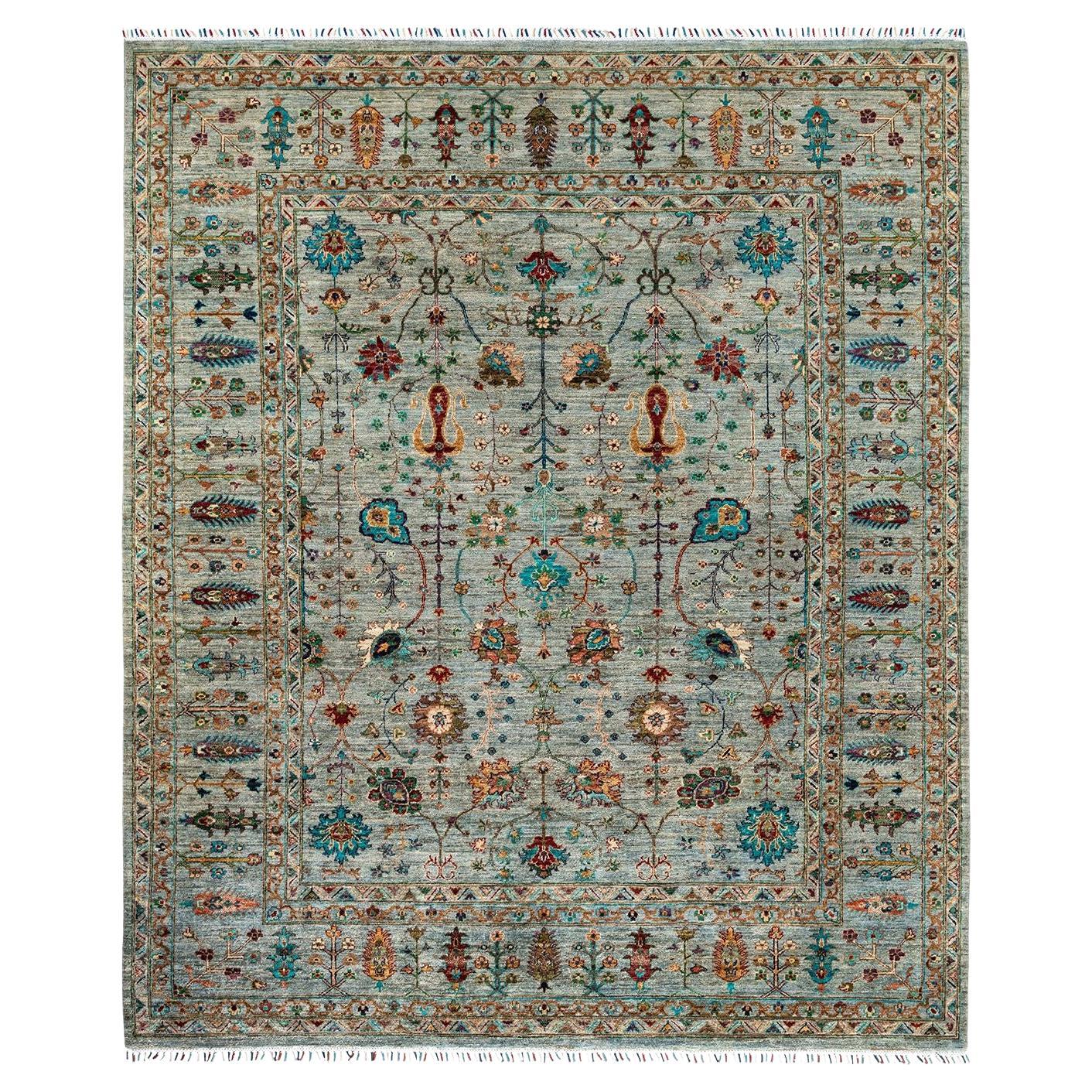 Tribal, One-of-a-kind Hand Knotted Runner Rug, Gray For Sale at 1stDibs