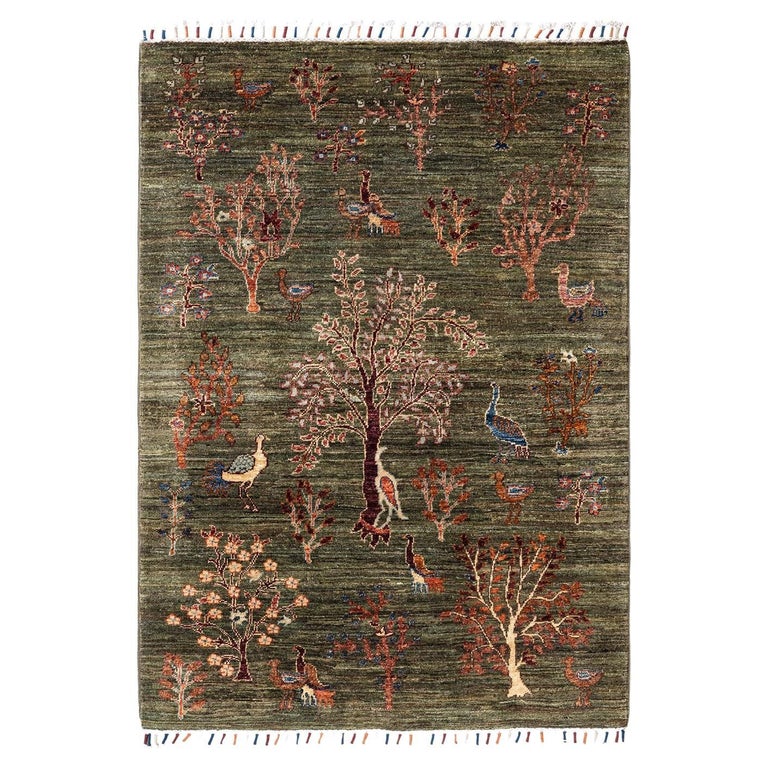 Tribal, One-of-a-kind Hand Knotted Runner Rug, Green For Sale at 1stDibs