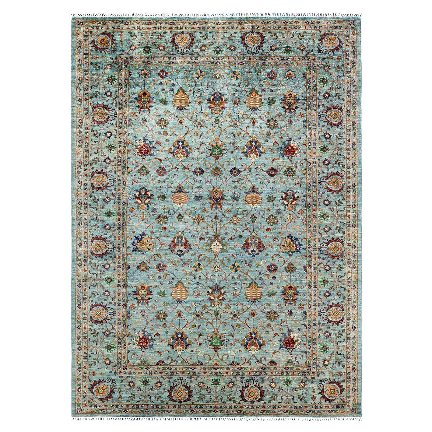 Tribal, One-of-a-kind Hand Knotted Runner Rug, Light Blue For Sale at ...