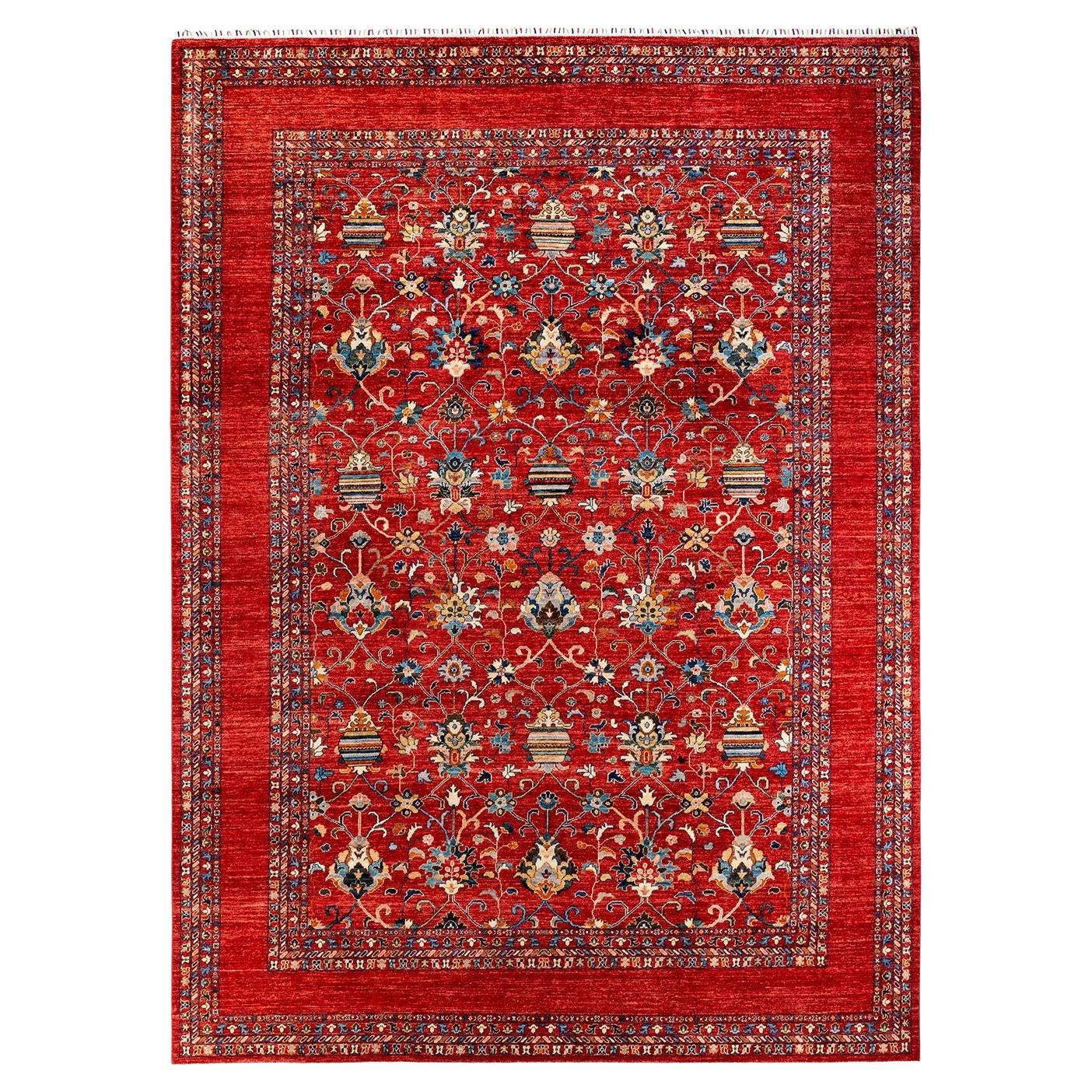 Vintage Moroccan Tribal Rug or Runner Vibrant Red and Accentuating Blue ...