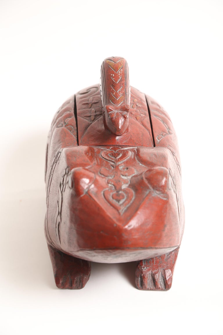 Tribal Painted Wood Box For Sale at 1stDibs