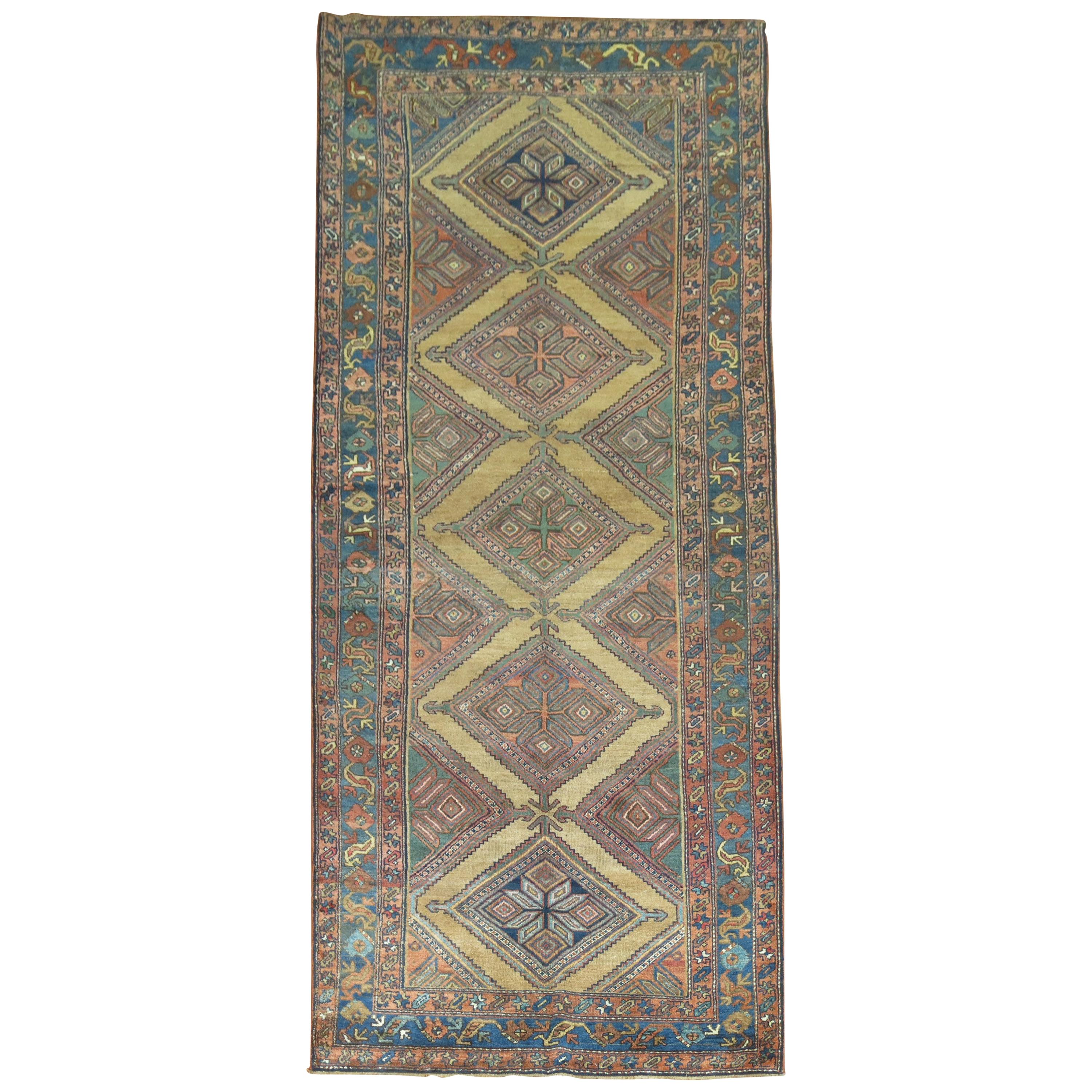 Tribal Navy Camel Primitive Persian Kurd Runner For Sale at 1stDibs