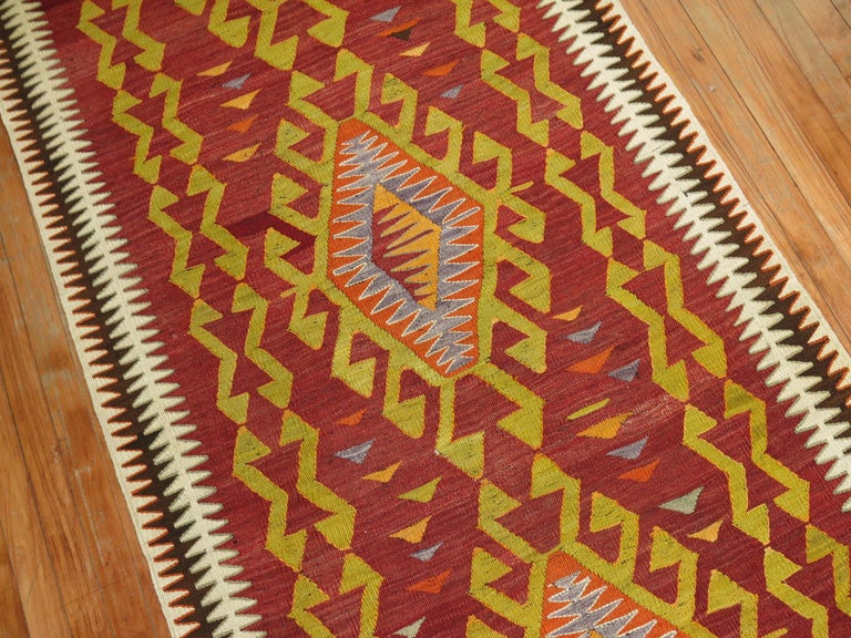 Tribal Red Turkish Kilim Runner, 20th Century For Sale at 1stDibs