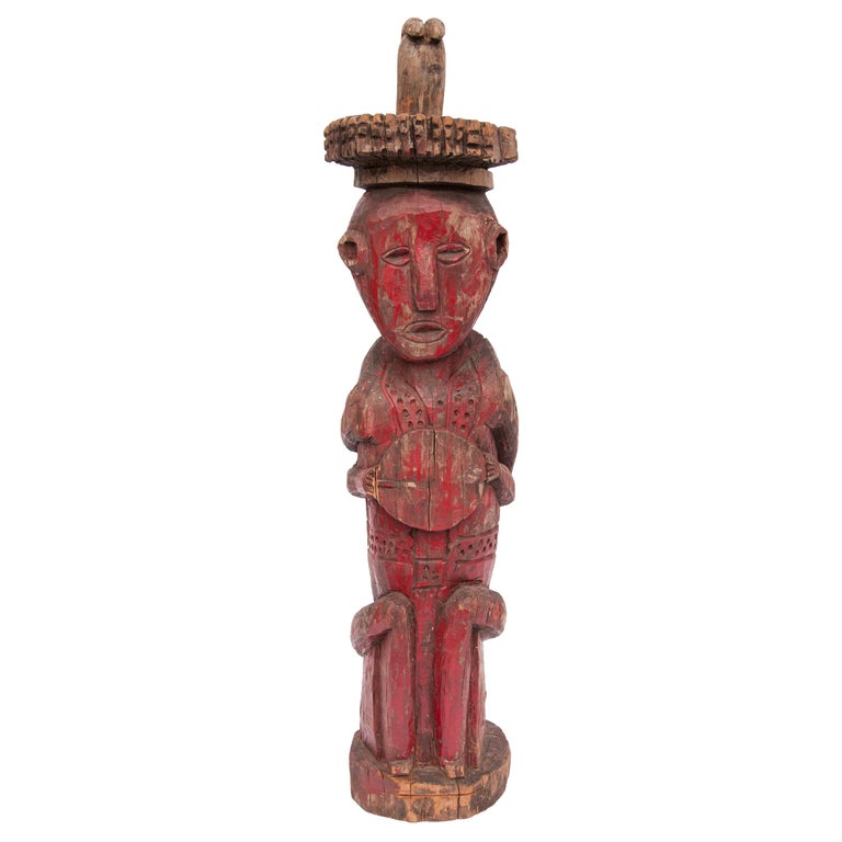 Tribal Carved Shaman Figure with Red Color, West Central Nepal, Mid ...