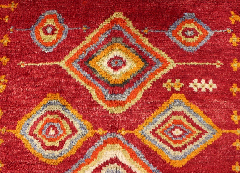 Tribal Turkish Konya Rug with Diamond Design in Beautiful Royal Red ...