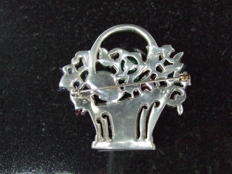 Trifari Art Deco Carved Glass Fruit Salad Flower Basket Brooch c 1930s ...