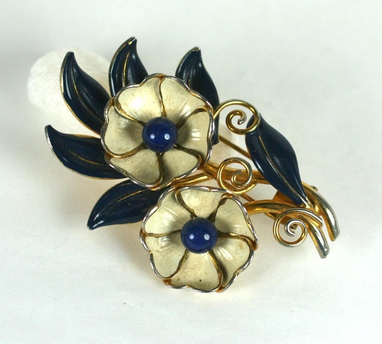 Trifari Art Deco Enameled Flower Clip For Sale at 1stDibs