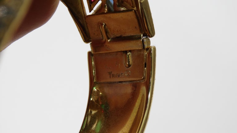 Trifari Bejeweled Hinged Bangle at 1stDibs