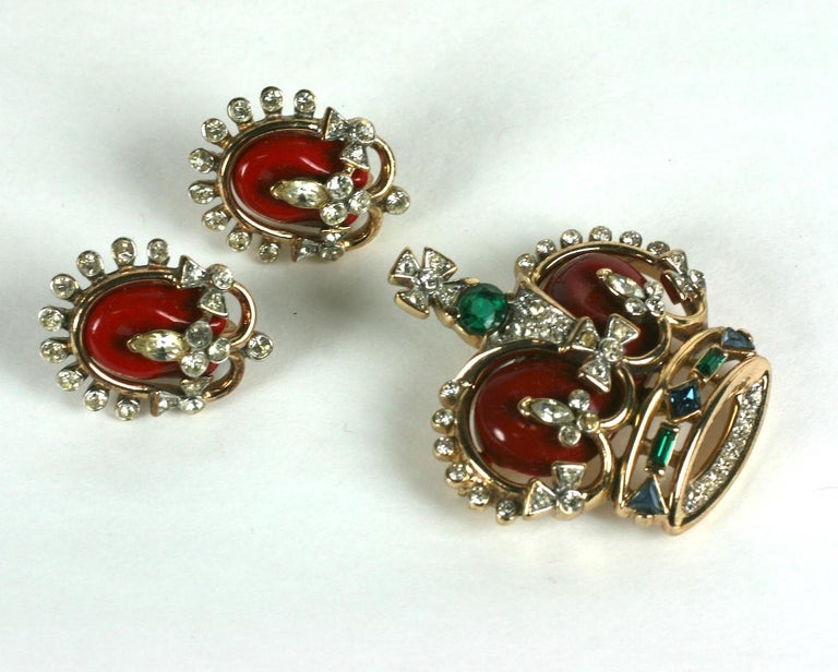 Trifari "Coronation Gems" Red Royal Crown Pin Set, Original Box at 1stDibs