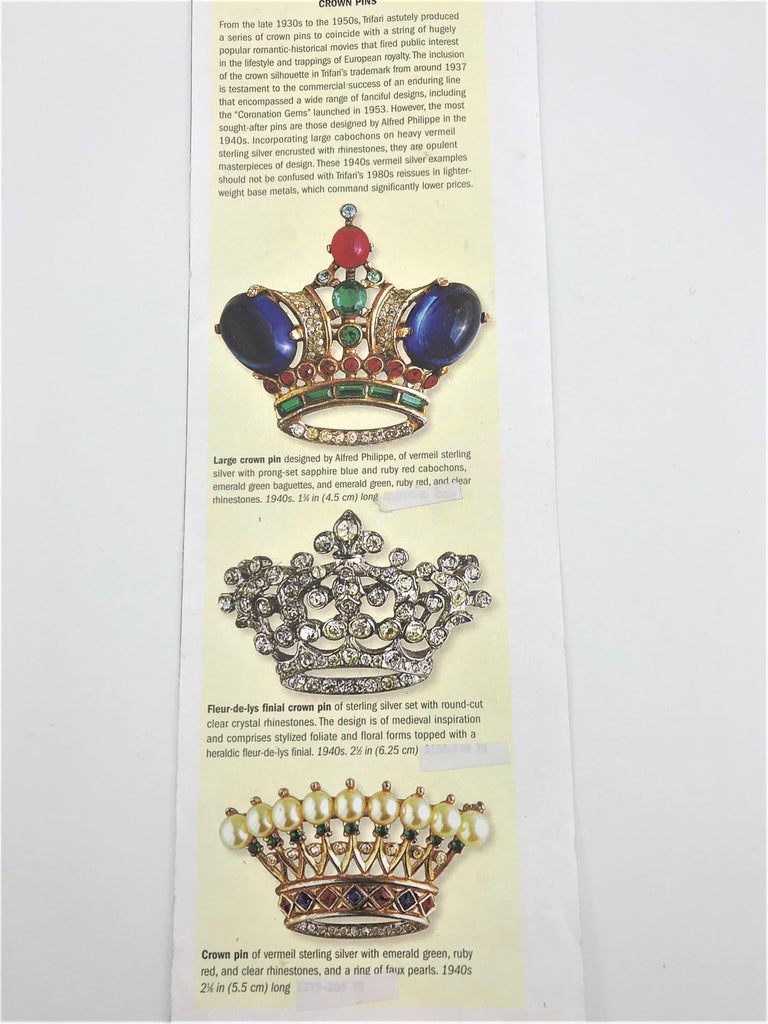 Trifari crown brooch designed by Alfred A Philippe 1940 vermeil ...