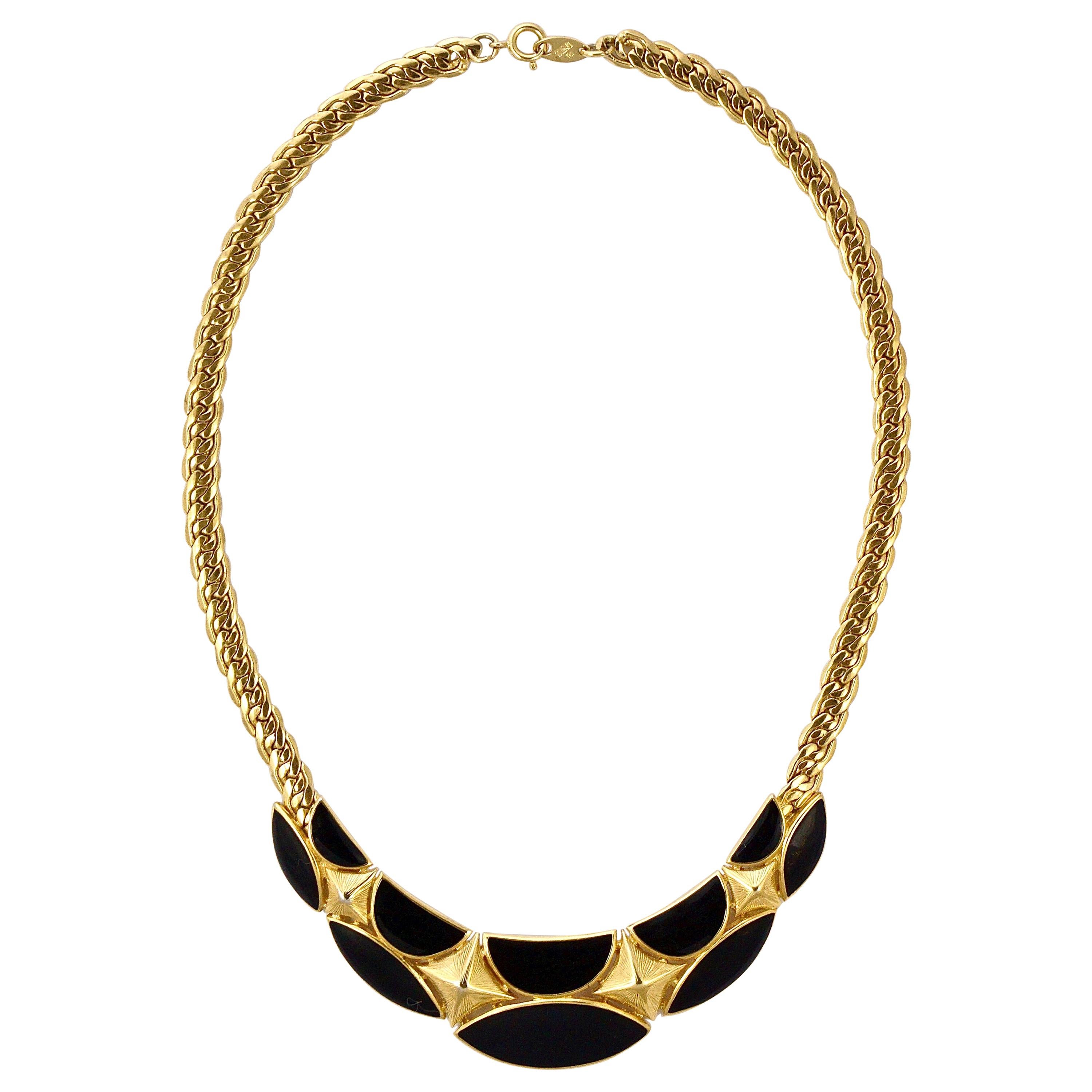 Trifari Gold Plated and Black Enamel Cleopatra Style Necklace circa ...