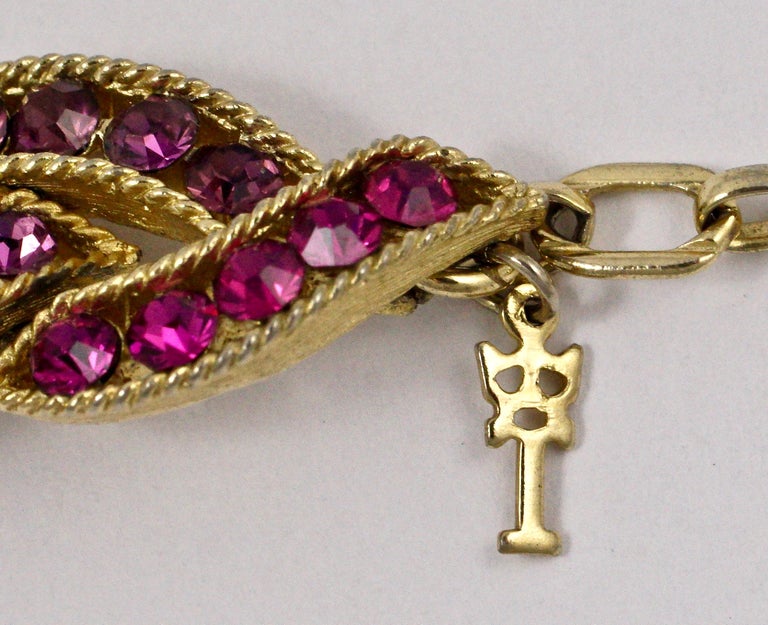 Trifari Gold Plated Purple Fuchsia Rhinestone Cavalcade Necklace ...