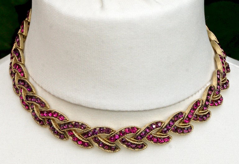 Trifari Gold Plated Purple Fuchsia Rhinestone Cavalcade Necklace ...