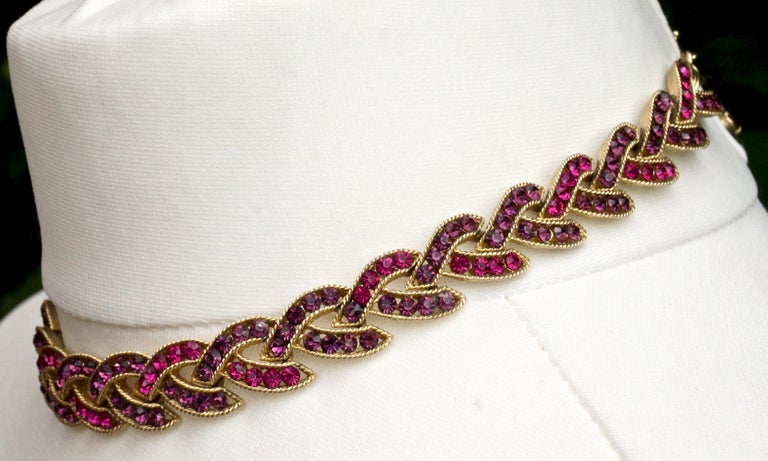 Trifari Gold Plated Purple Fuchsia Rhinestone Cavalcade Necklace ...