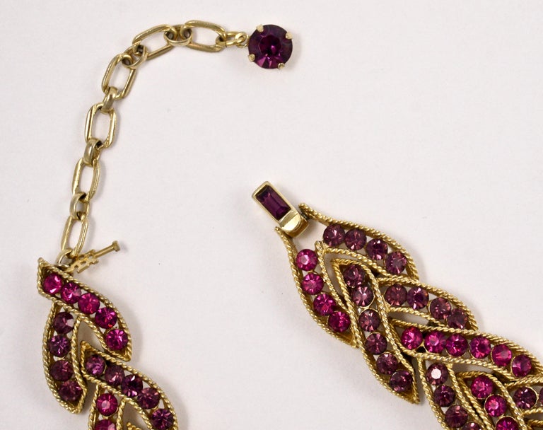 Trifari Gold Plated Purple Fuchsia Rhinestone Cavalcade Necklace ...