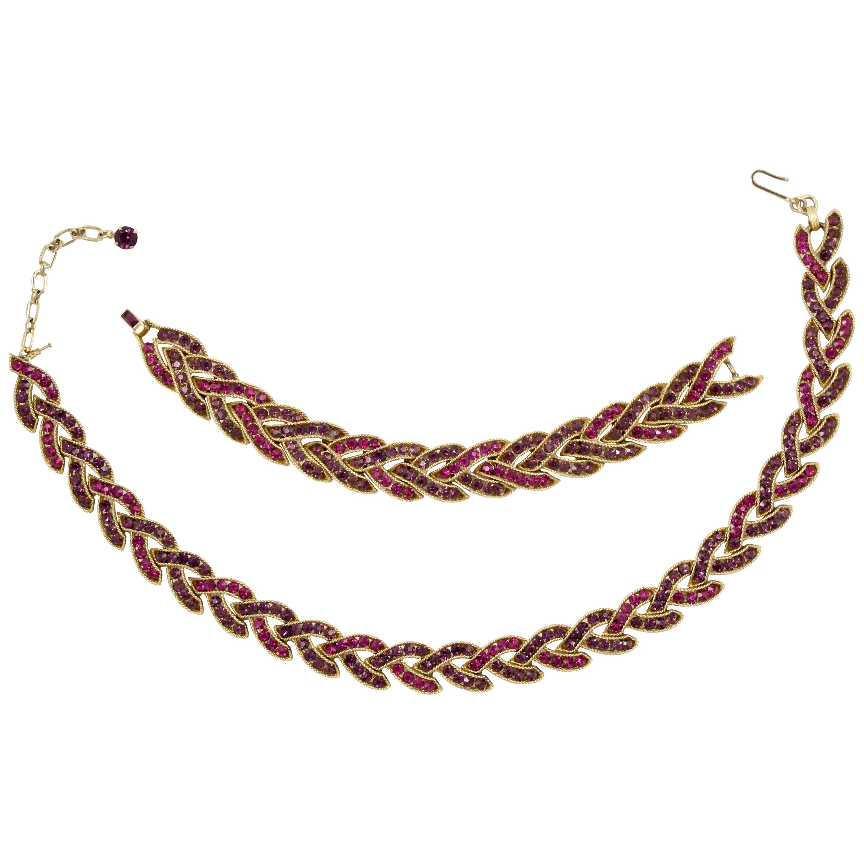 Trifari Gold Plated Purple Fuchsia Rhinestone Cavalcade Necklace ...