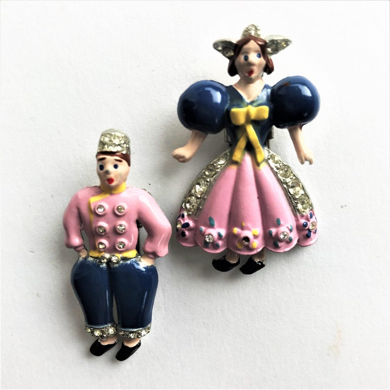 Trifari pave and enamel 'Mr and Mrs. Dutch Pair of pin clip 1945 For ...