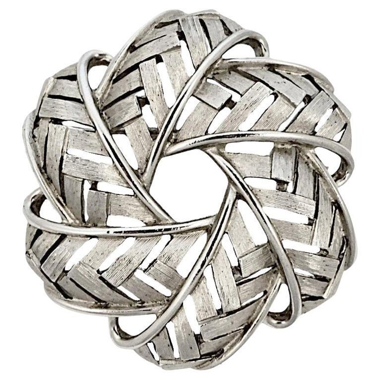 Trifari Silver Plated Brushed and Shiny Woven Brooch circa 1960s For ...