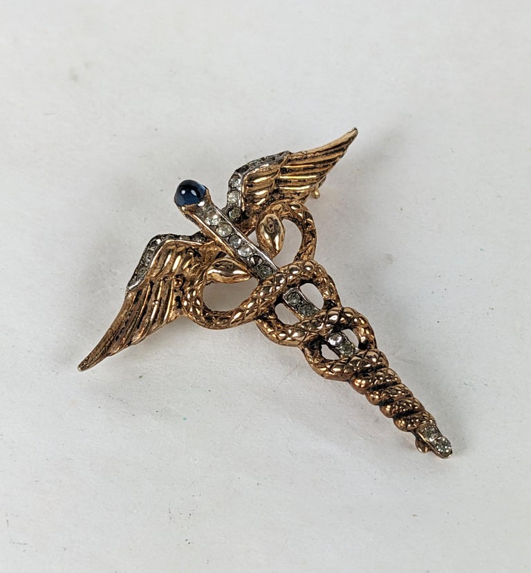 Trifari Sterling Vermeil Caduceus Brooch For Sale at 1stDibs