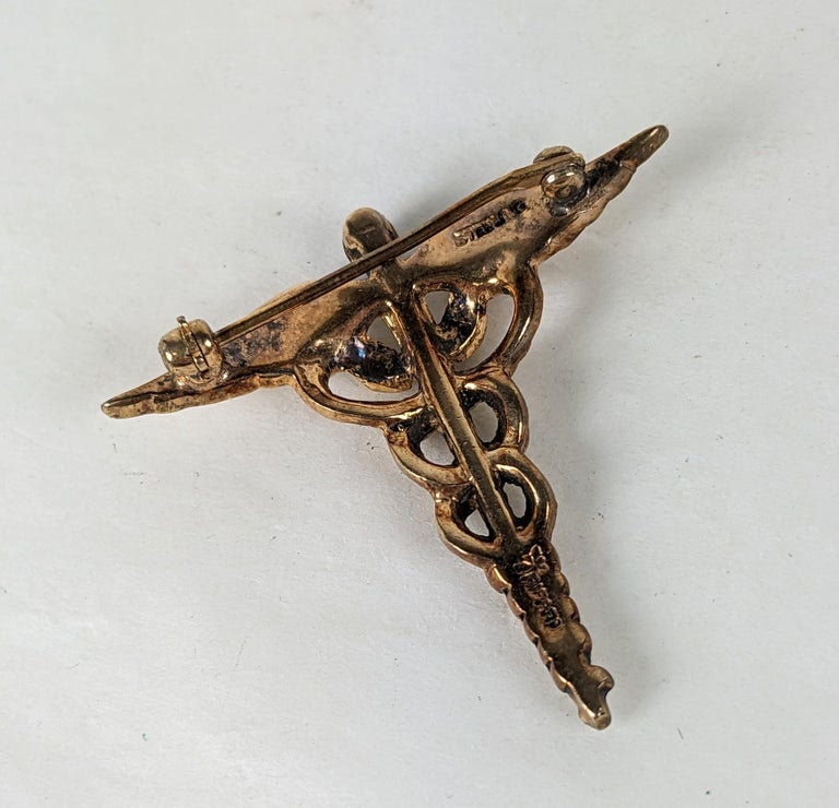 Trifari Sterling Vermeil Caduceus Brooch For Sale at 1stDibs