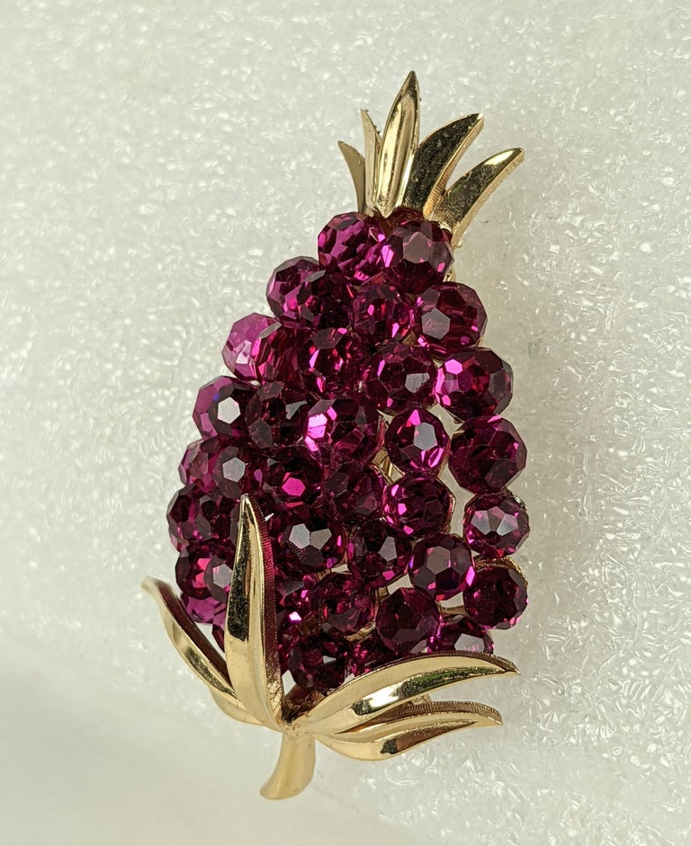 Trifari Swarovski Crystal Fuschia Pineapple Brooch For Sale at 1stDibs