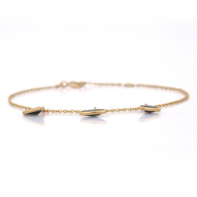 Trillion Cut Blue Sapphire Stackable Charm Chain Bracelet in 18K Yellow ...
