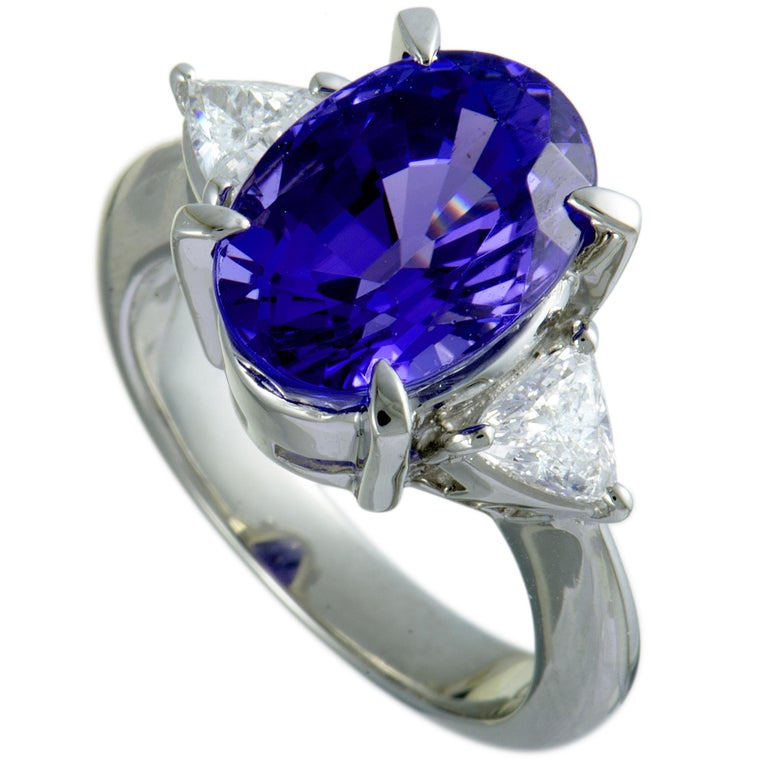 Trillion Cut Diamonds and Oval Tanzanite Platinum Ring at 1stDibs