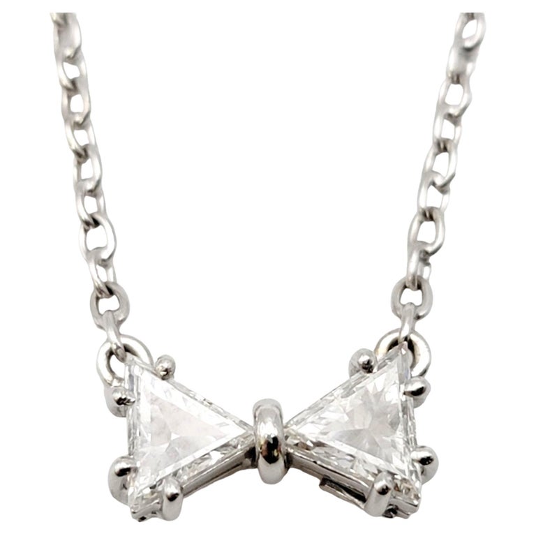 Trillion Cut Natural Diamond Bowtie Pendant Necklace in 18 Karat White ...