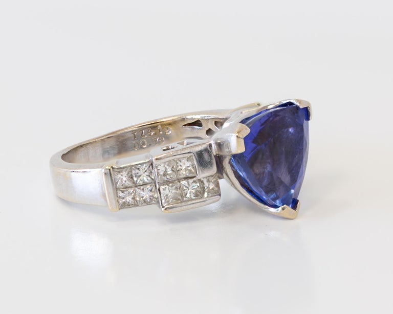 Trillion Cut Tanzanite and Princess Cut Diamonds 18 Karat White Gold ...